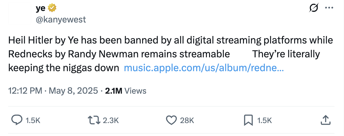 Ye Announces ‘Heil Hitler’ Tracks Is Banned From "All Digital Streaming ...