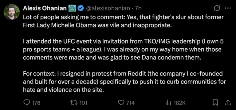 Alexis Ohanian Slams UFC Fighter Josh Hokit's Michelle Obama Insult as ...